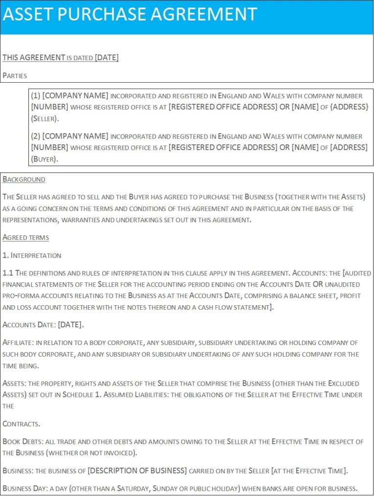 Purchase Agreement Template - Excel Word Template