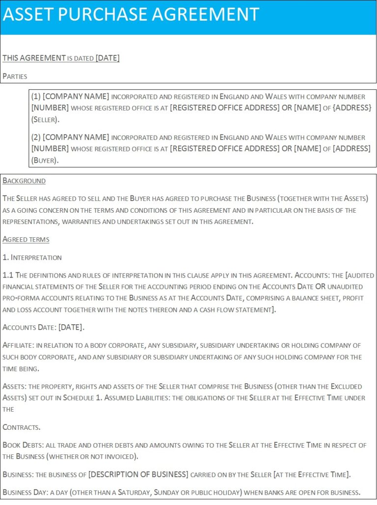 Purchase Agreement Template - Excel Word Template