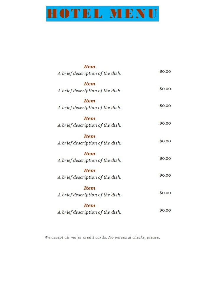 Free Restaurant Menu Template - Excel Word Template