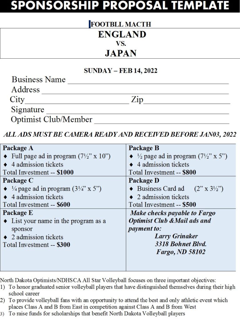 Sponsorship Agreement Proposal Templates - Excel Word Template