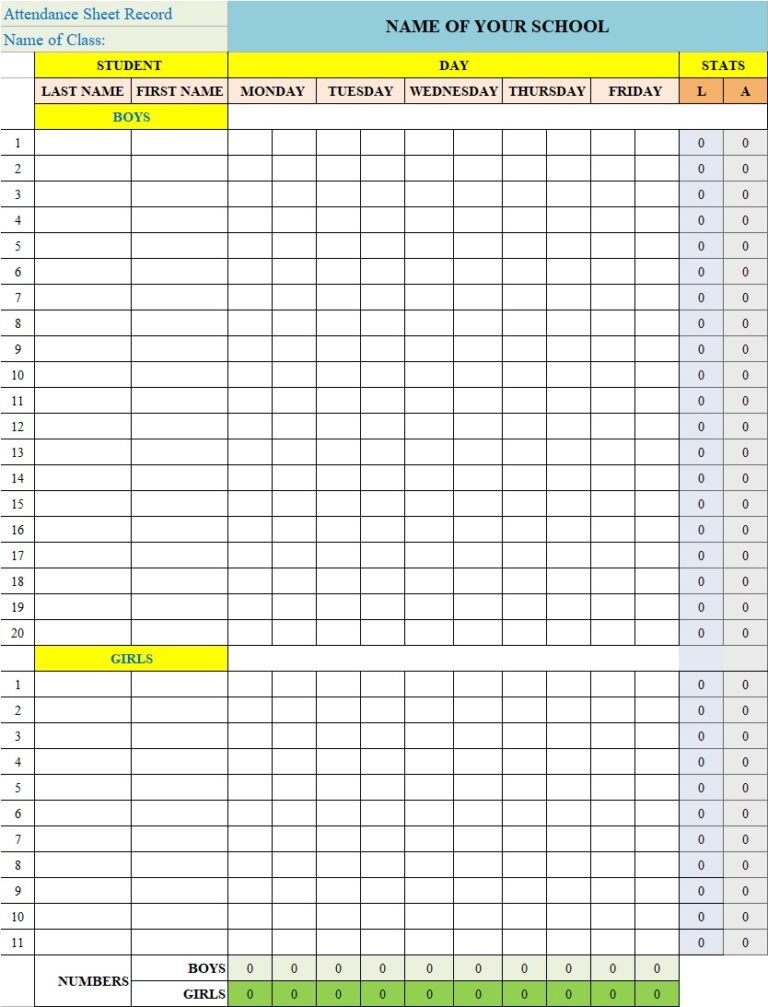 Editable excel student attendance template - freehon Editable excel student attendance template - freehon