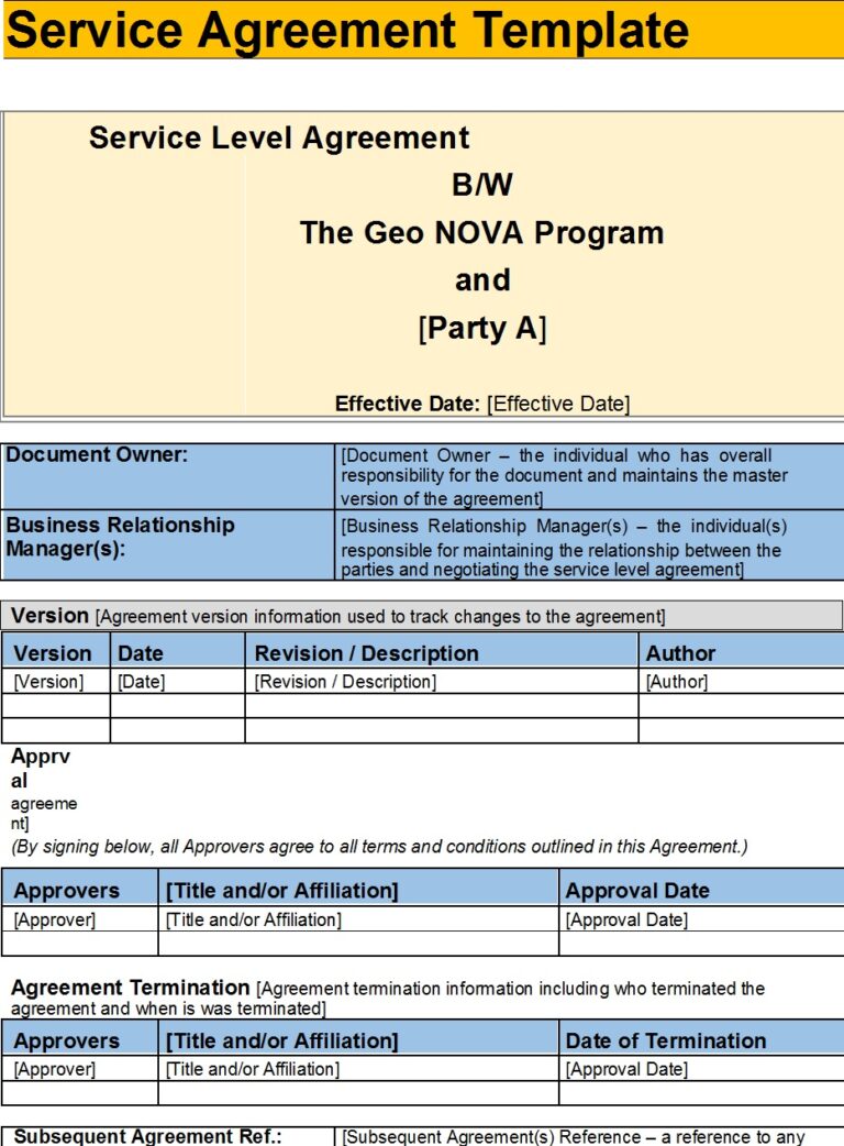 Service Agreement Template - Excel Word Template