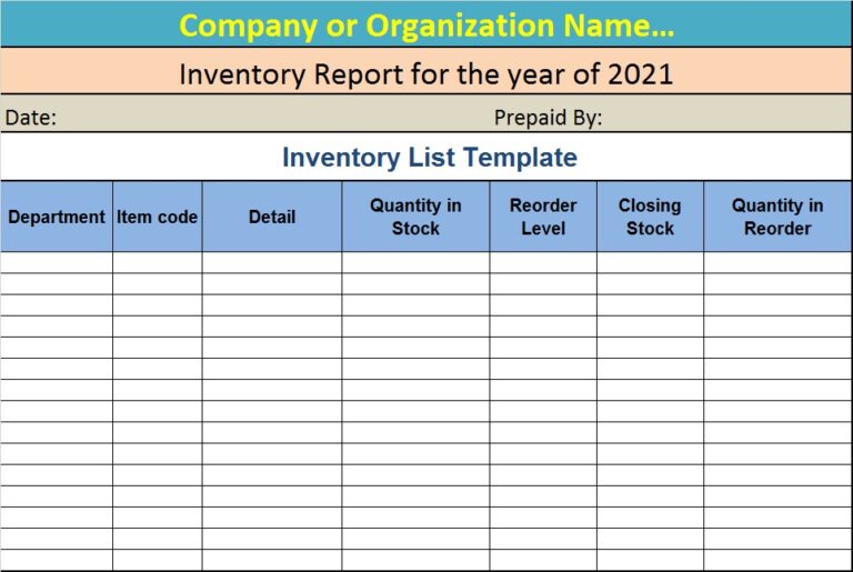 Inventory List Templates - Excel Word Template