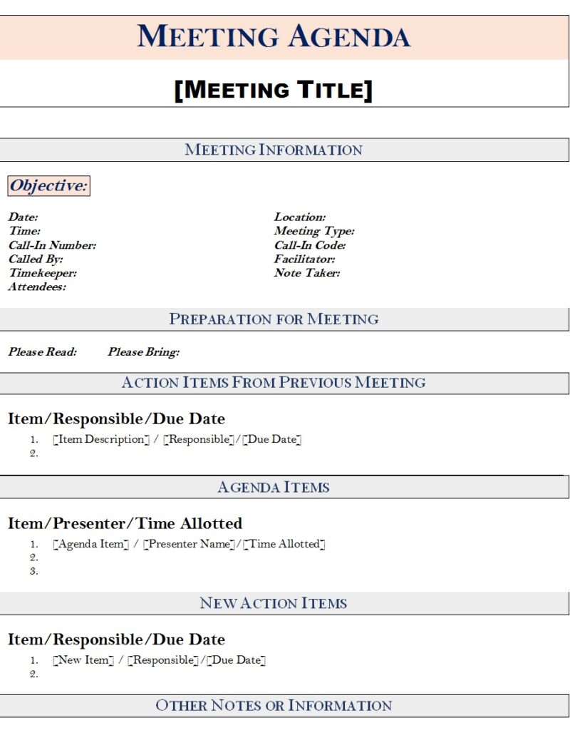 Free Agenda Templates - Excel Word Template