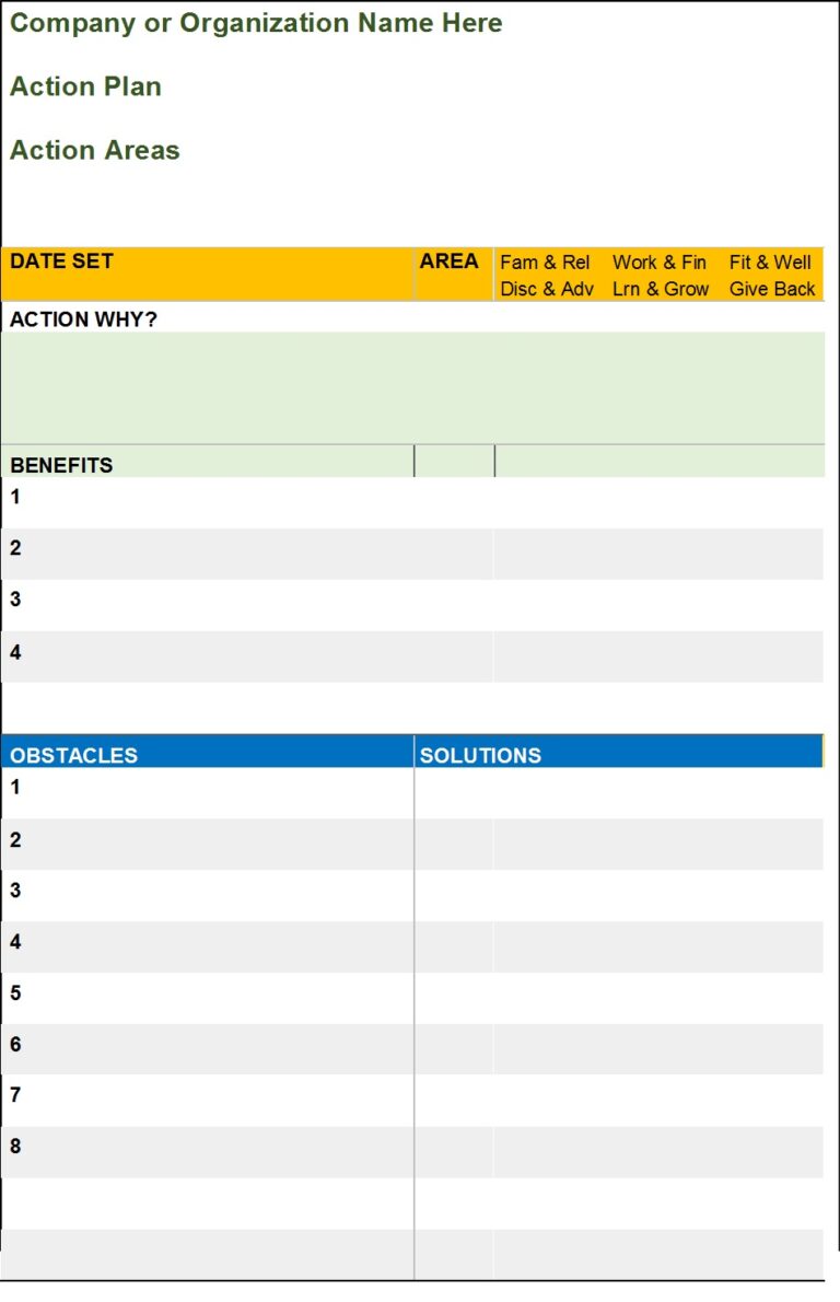 Action Plan Templates - Excel Word Template