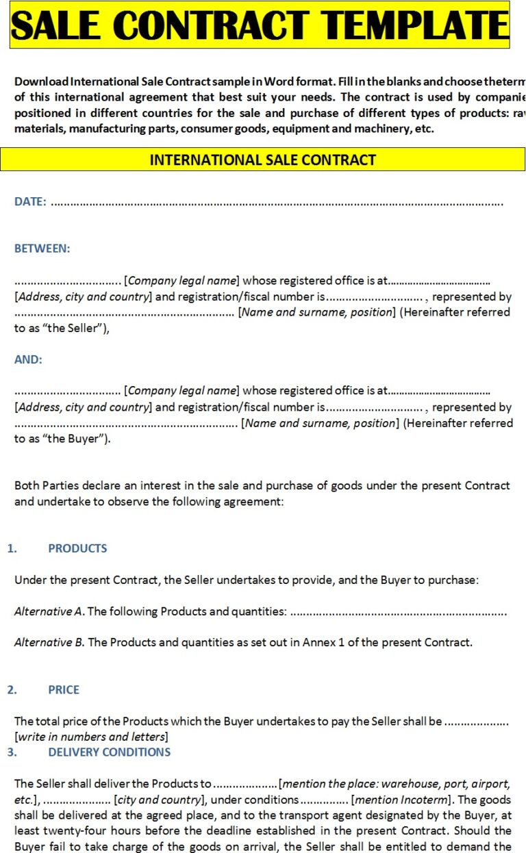 Sales Contract Template - Excel Word Template