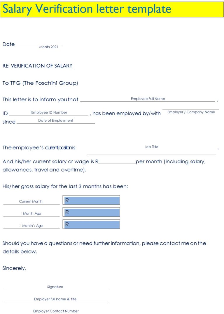 Salary Verification Letter Templates - Excel Word Template