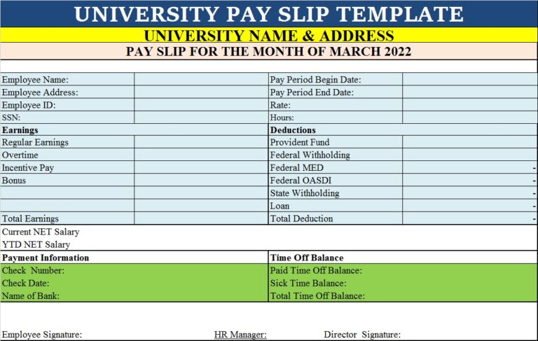 Educational Institute Pay Slip Template - Excel Word Template