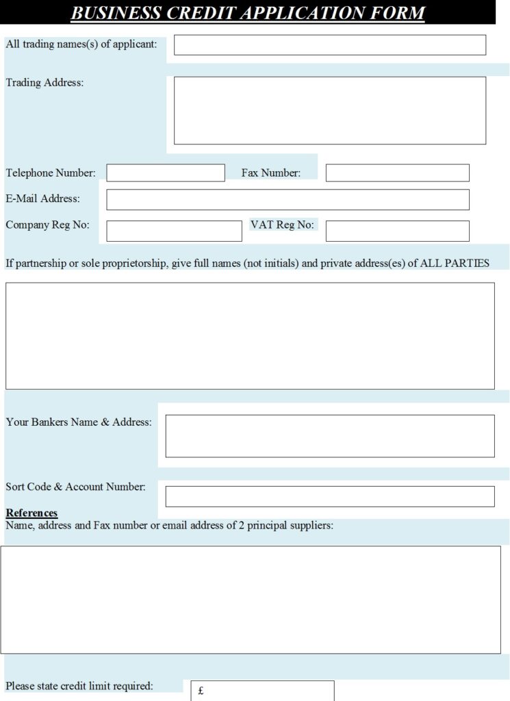 Business Credit Application Templates - Excel Word Template