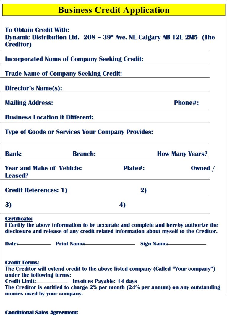 Business Credit Application Templates - Excel Word Template
