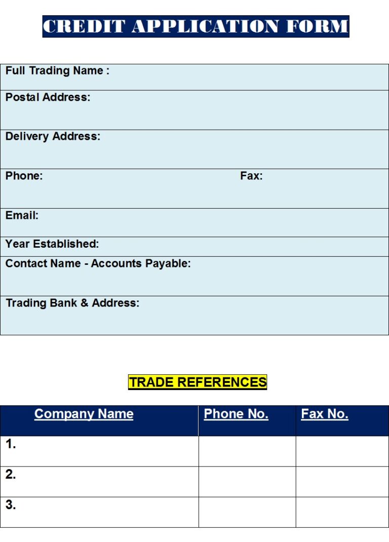 Business Credit Application Templates - Excel Word Template