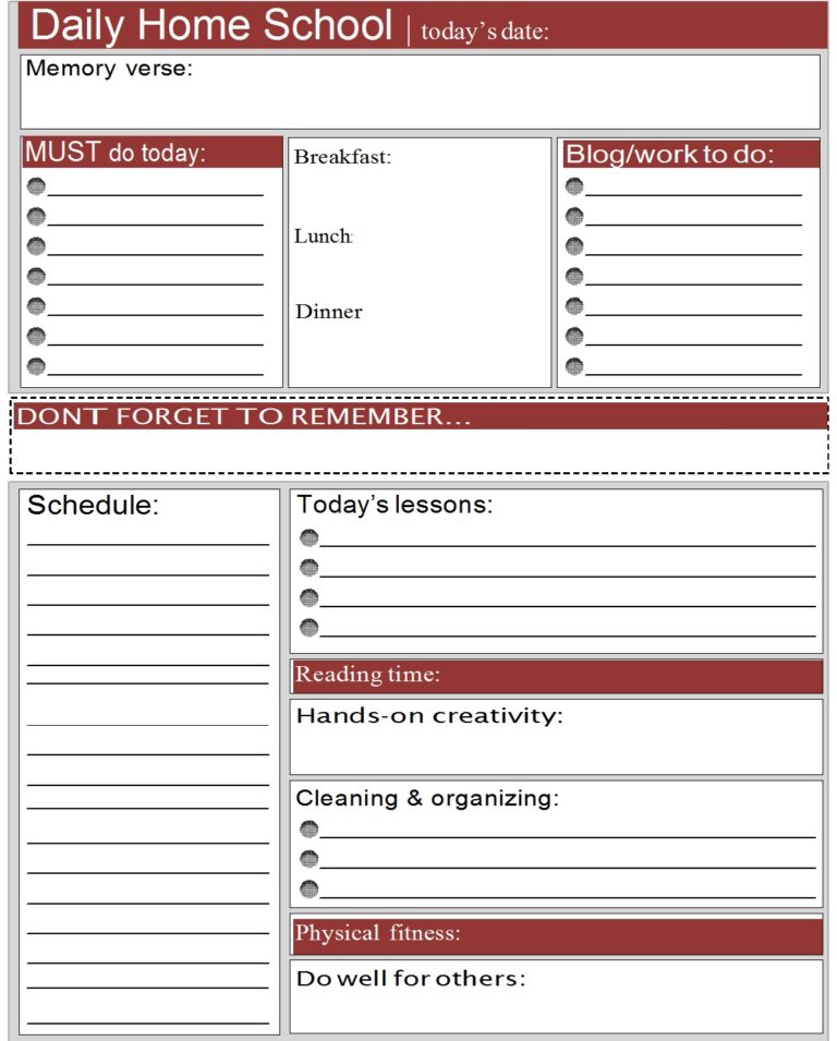 Daily Homeschooling Schedule Templates - Excel Word Template