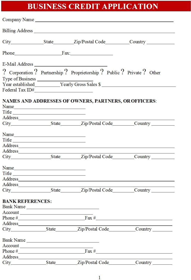 Business Credit Application Samples - Excel Word Template