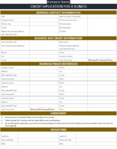 Business Credit Application Samples - Excel Word Template