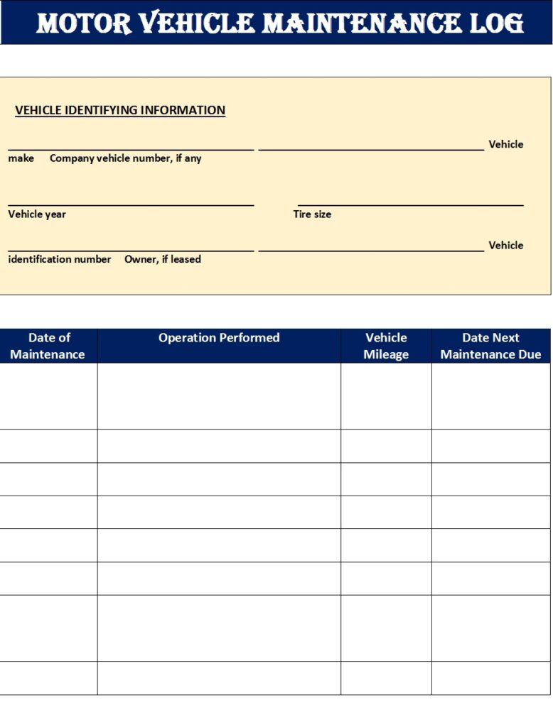 Cars Maintenance Log Templates - Excel Word Template