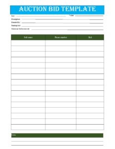 Download Best 4 Auction Bid Sheet Templates - Excel Word Template