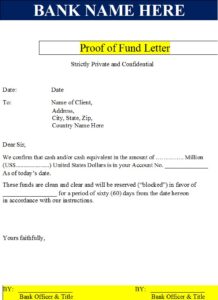 Bank Proof of Funds Letter Templates - Excel Word Template