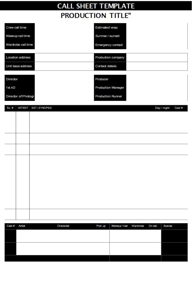 Download Free Call Sheet Templates - Excel Word Template