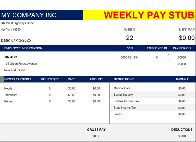 Weekly & Monthly Pay Stub Templates - Excel Word Template