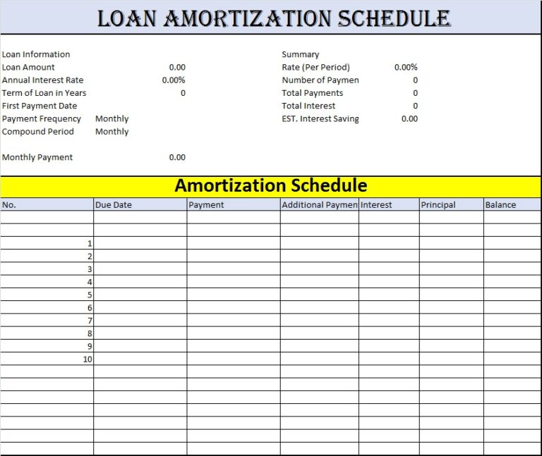 Loan Amortization Schedule Templates - Excel Word Template