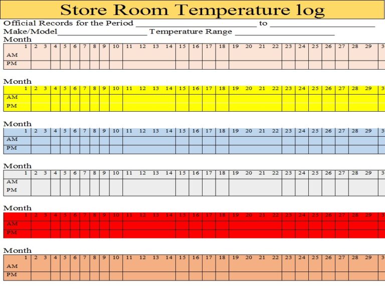 Food & Medicine Store Temperature Log Sheet Templates - Excel Word Template
