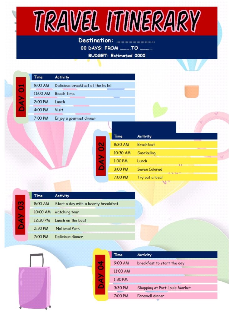 Tour & Travel Itinerary Templates - Excel Word Template