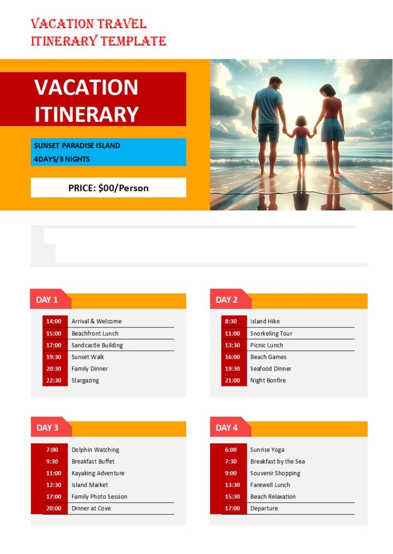 Tour & Travel Itinerary Templates - Excel Word Template
